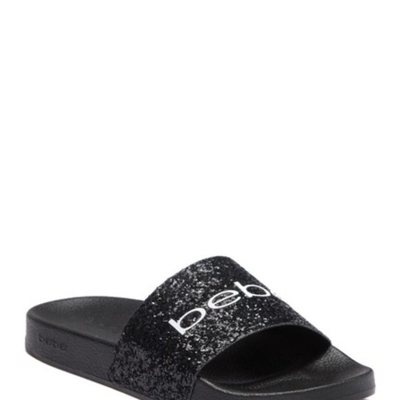 bebe | Shoes | Bebe New Glitter Black Slide Sandals 7 | Poshmark